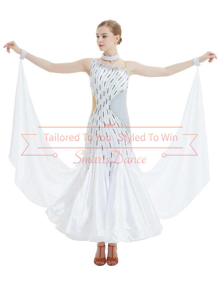 White Ballroom Smooth Competition Dance Dress Gowns SD-BD27 – Smarts Dance